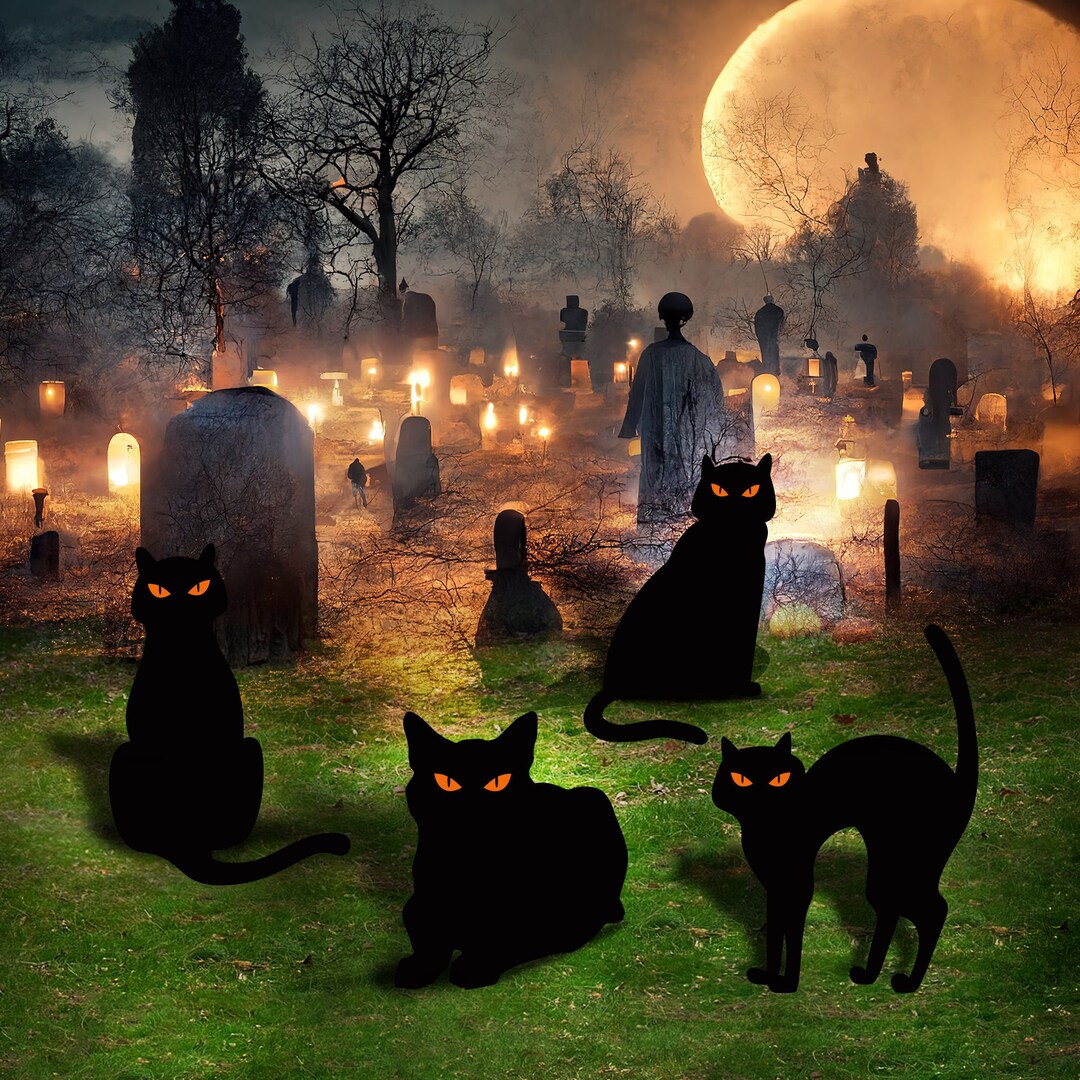 4ct Black Cat Silhouette Yard Sign Cutouts, Halloween Decorations Theme ...