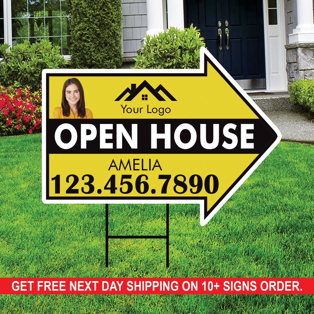 Custom Open House Arrow Yard Sign 18 X 24, 2 Sided Add Your Text, Logo ...