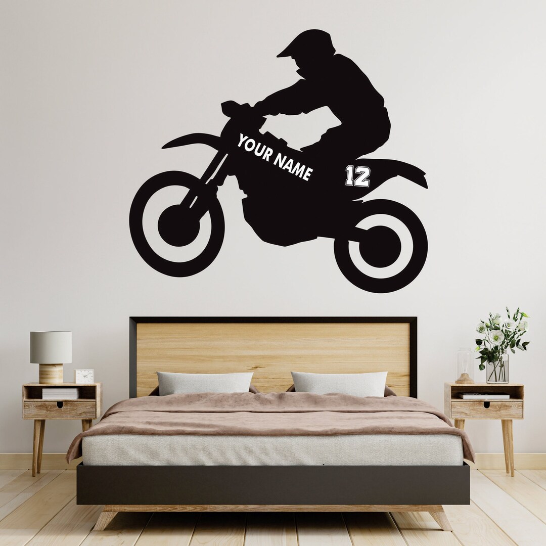 Bike Wall Decal Personalized - Custom Dirt Bike Player Name Sports Wall ...