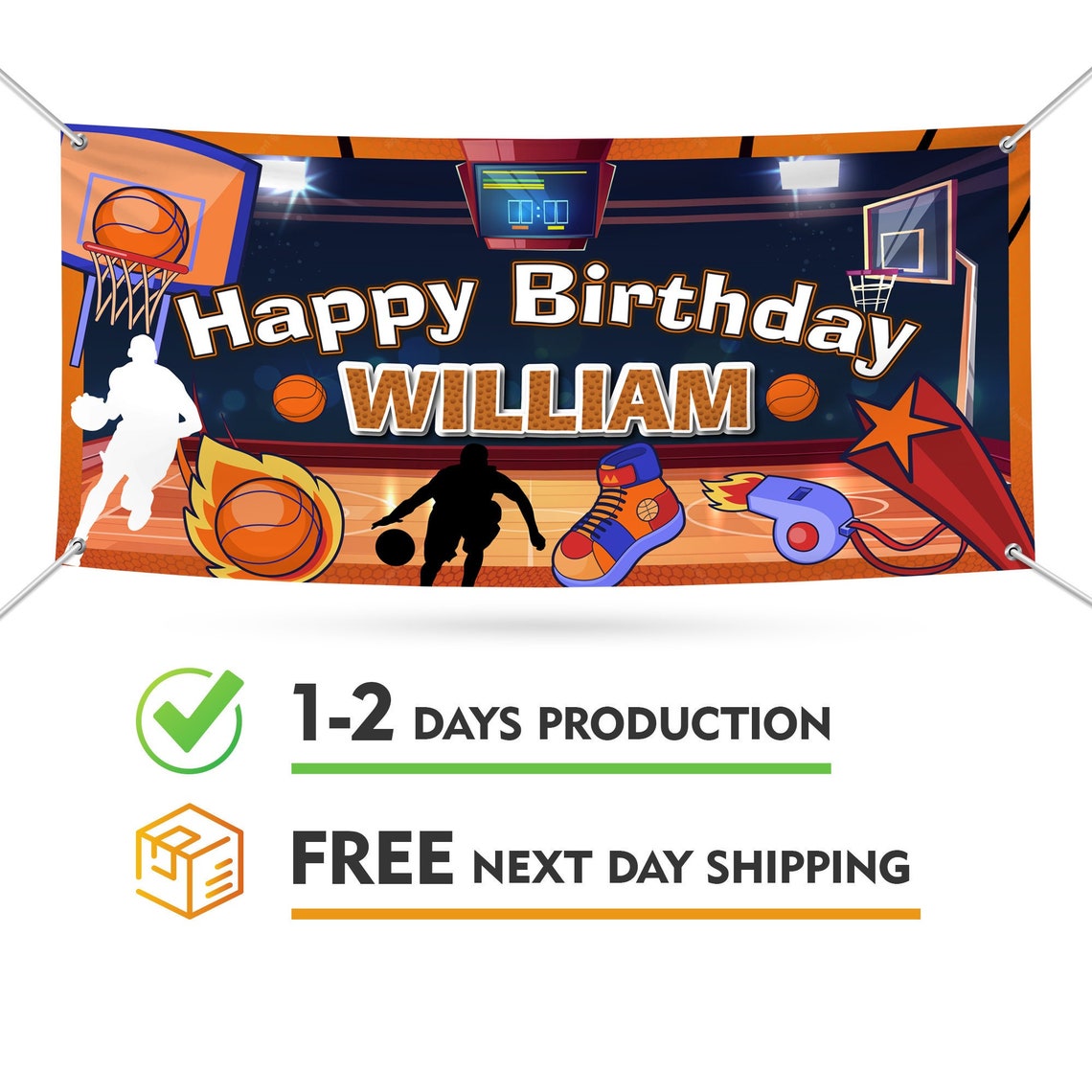 Custom Basketball Happy Birthday Banner Decoration, 13 Oz Waterproof ...