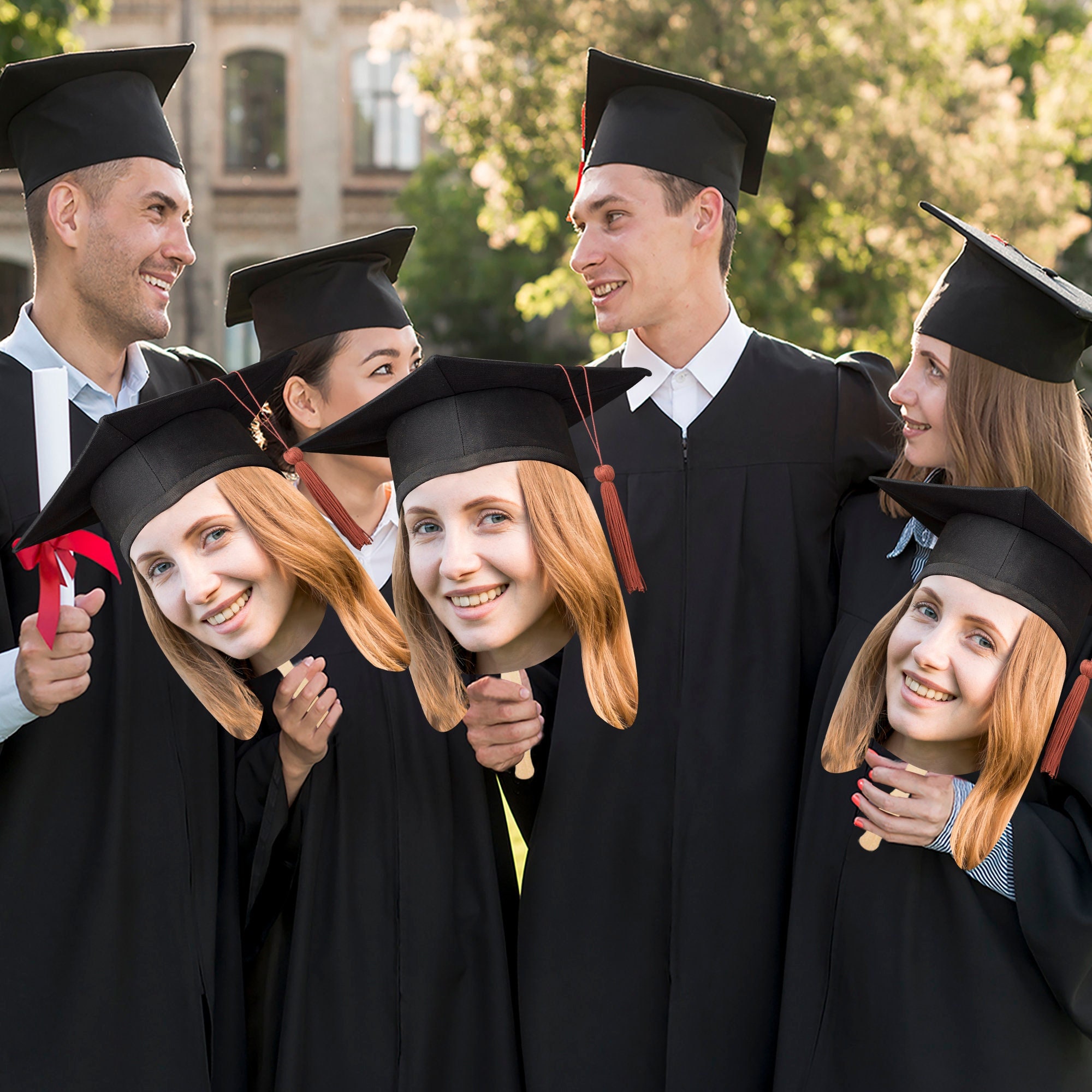 Custom Graduation Face Fans With Wooden Handle 2023 - Etsy