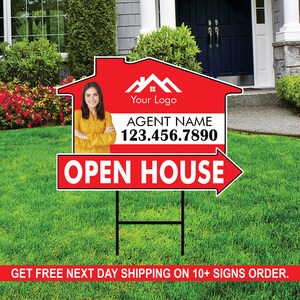 10 Pack Custom Open House Arrow Yard Sign 18" X 24", 2 Sided Add Your ...