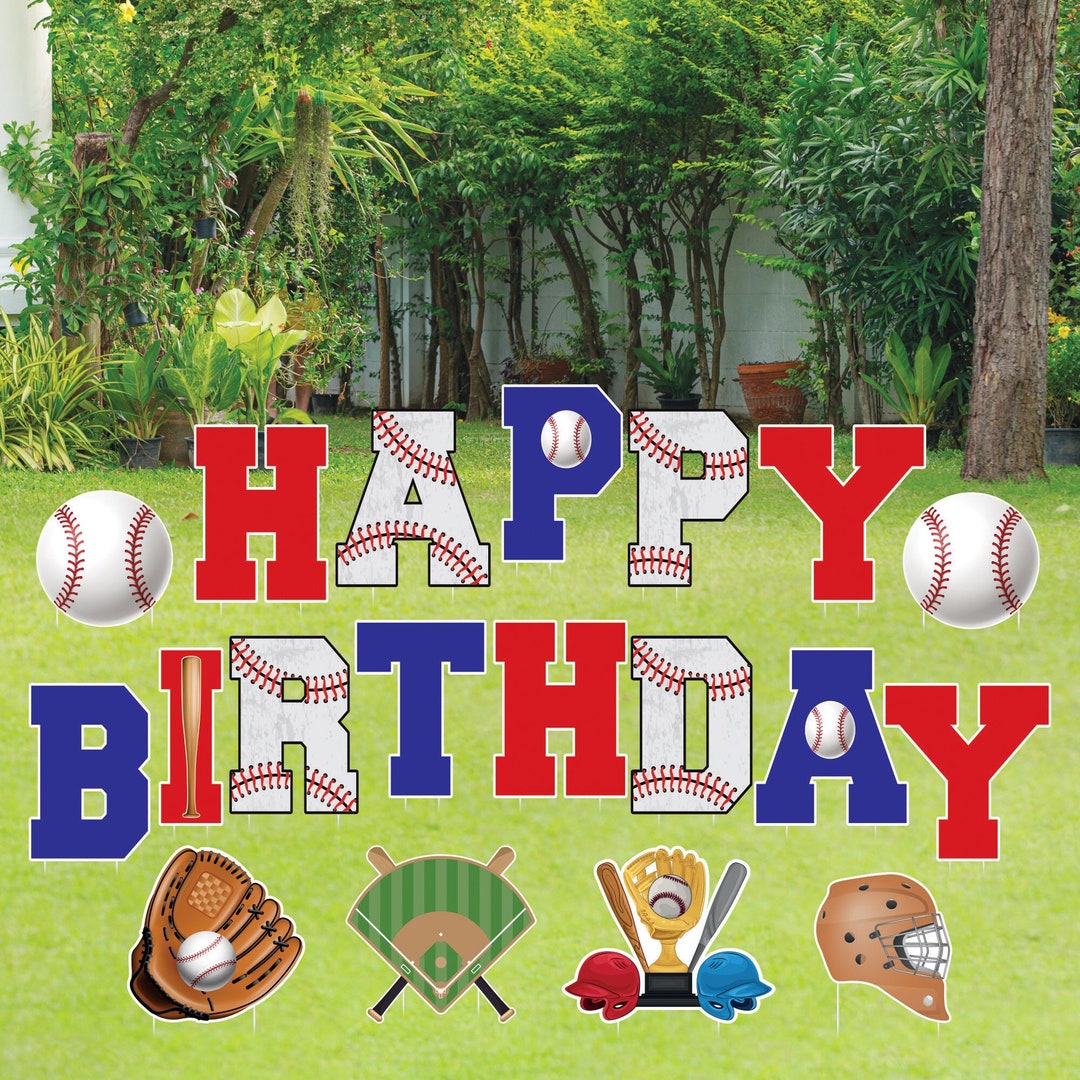 Happy Birthday Yard Signs Letters Set - Birthday Baseball Themed Party ...