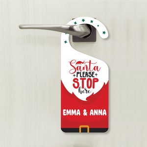 Santa Please Stop Here Personalized Door Hanger, Santa Doorknob Sign ...