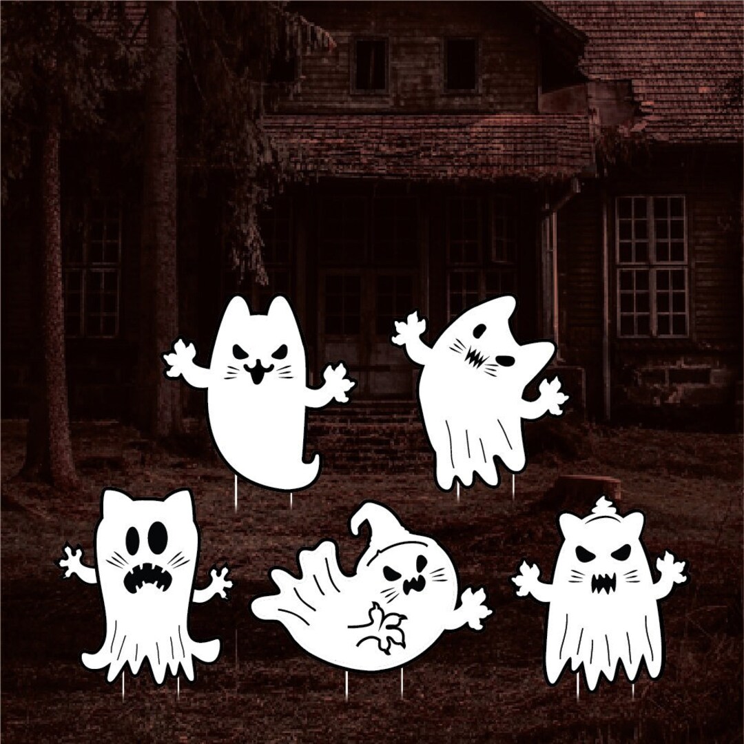 Spooky Ghost Cat Halloween Yard Sign Cutouts Halloween - Etsy