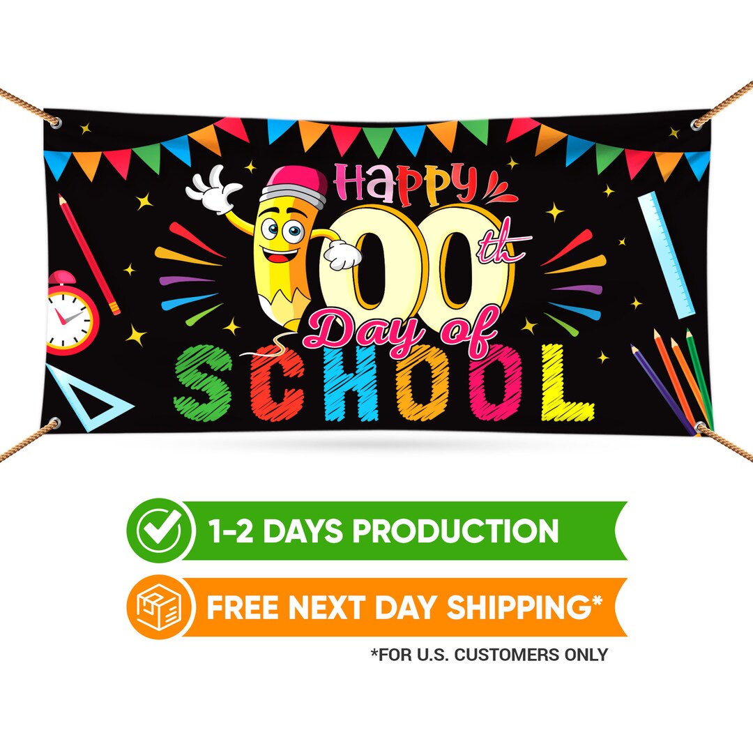 Happy 100th Days of School Banner Sign 13 Oz Kids Kindergarten ...
