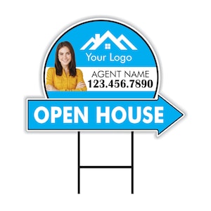 Custom Open House Arrow Yard Sign 18" X 24", 2 Sided Add Your Text ...