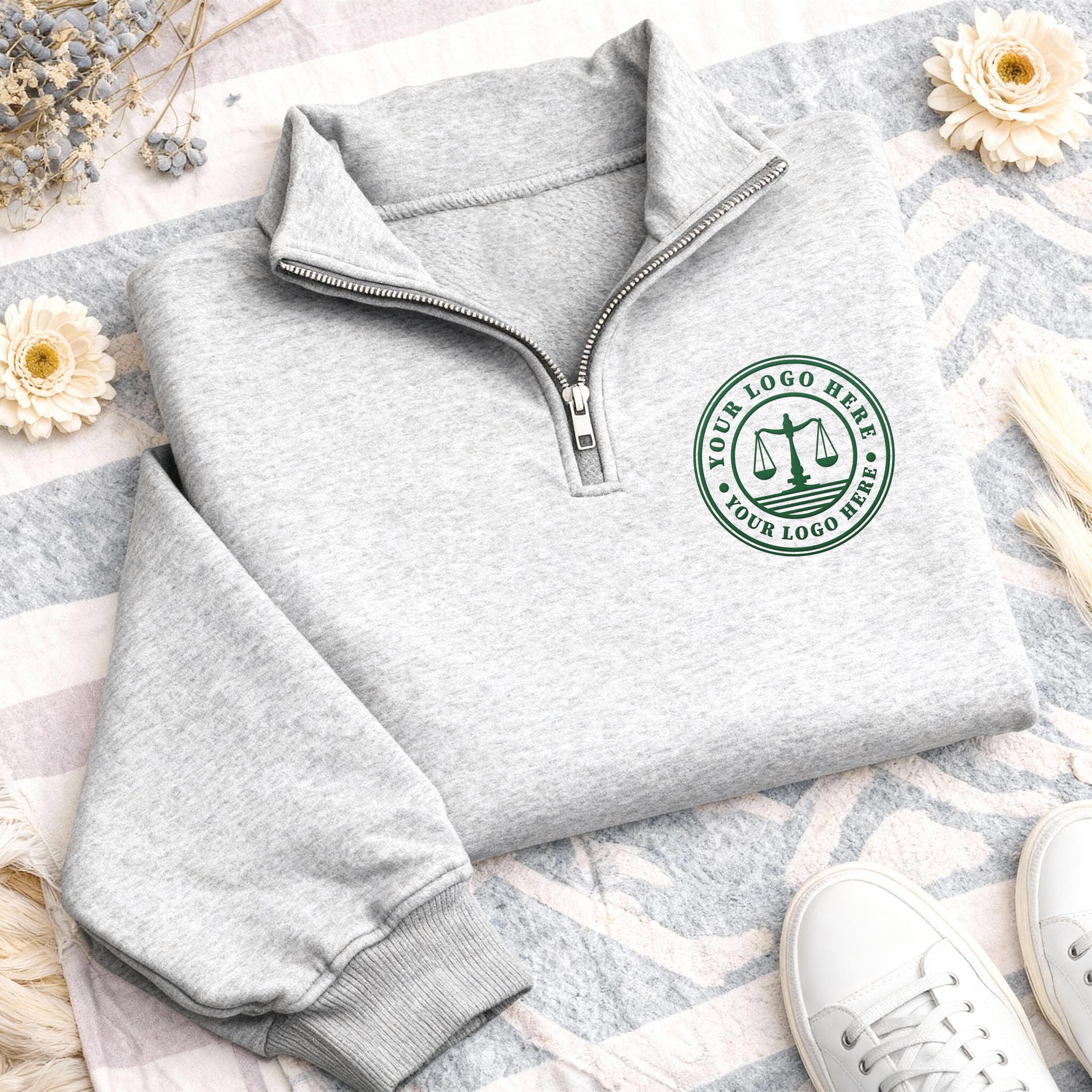 Embroidered Custom Logo Quarter Zip Sweatshirt, Personalized Logo Zip ...