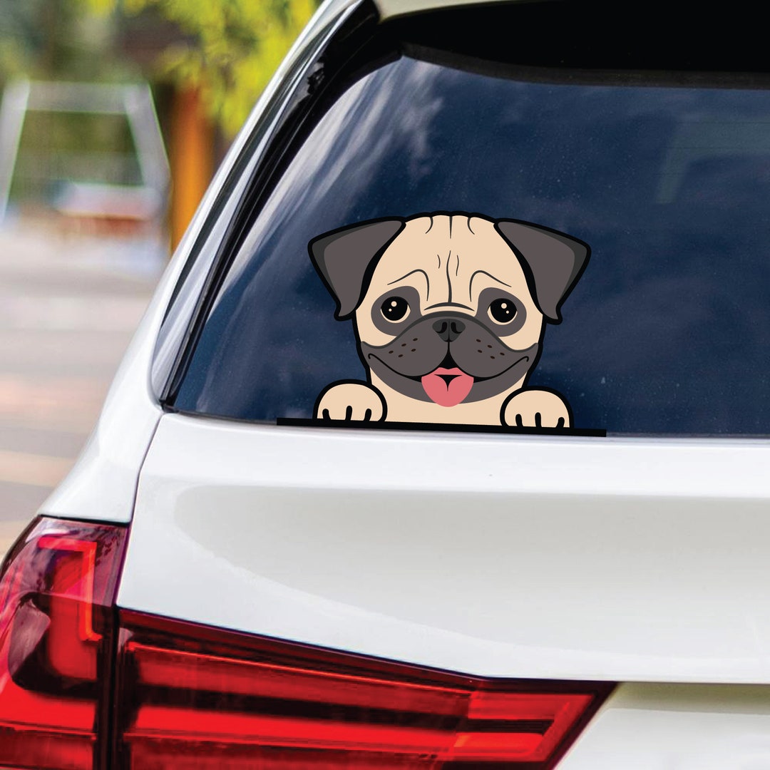 Cute Fawn Pug Sticker Vinyl Decal, Pug Peeking Vinyl Sticker, Cute ...