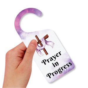 Prayer in Progress Religious Cross Door Hanger, Doorknob Sign, PVC Door ...