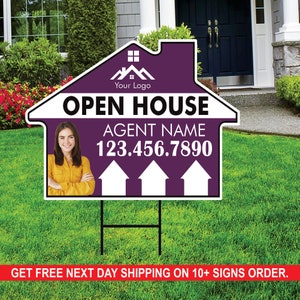 10 Pack Custom Open House Arrow Yard Sign 18" X 24", 2 Sided Add Your ...