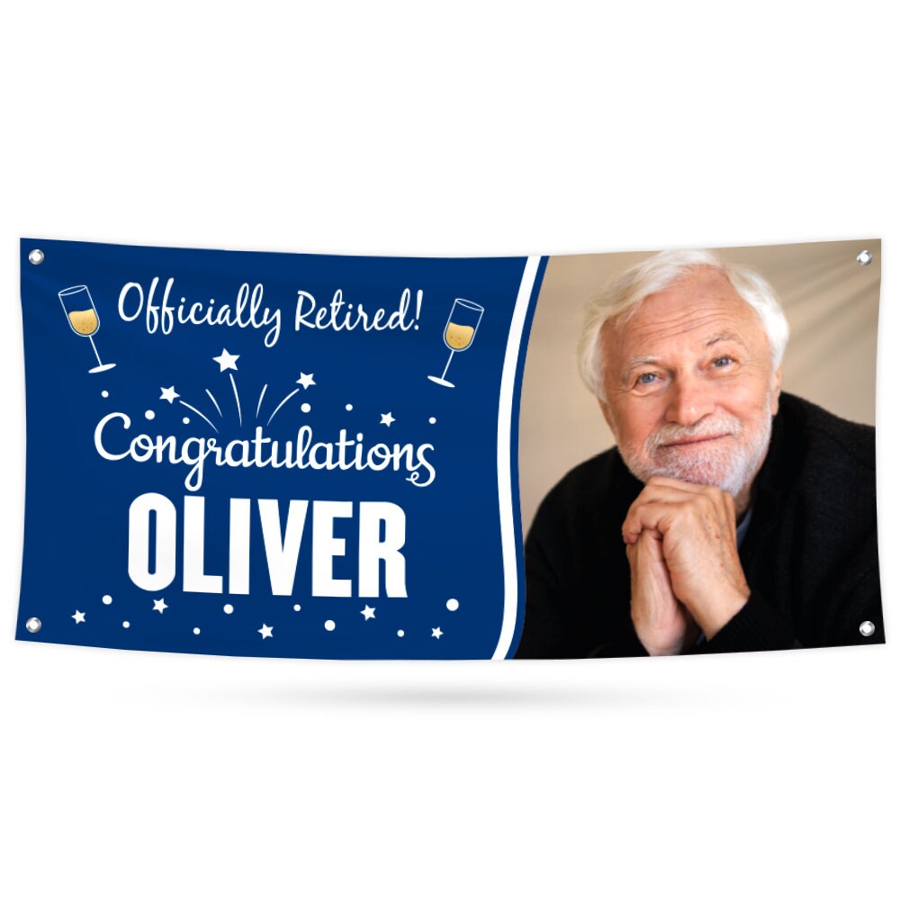 Retirement Personalized Banner Sign With Photo 13 Oz - Etsy