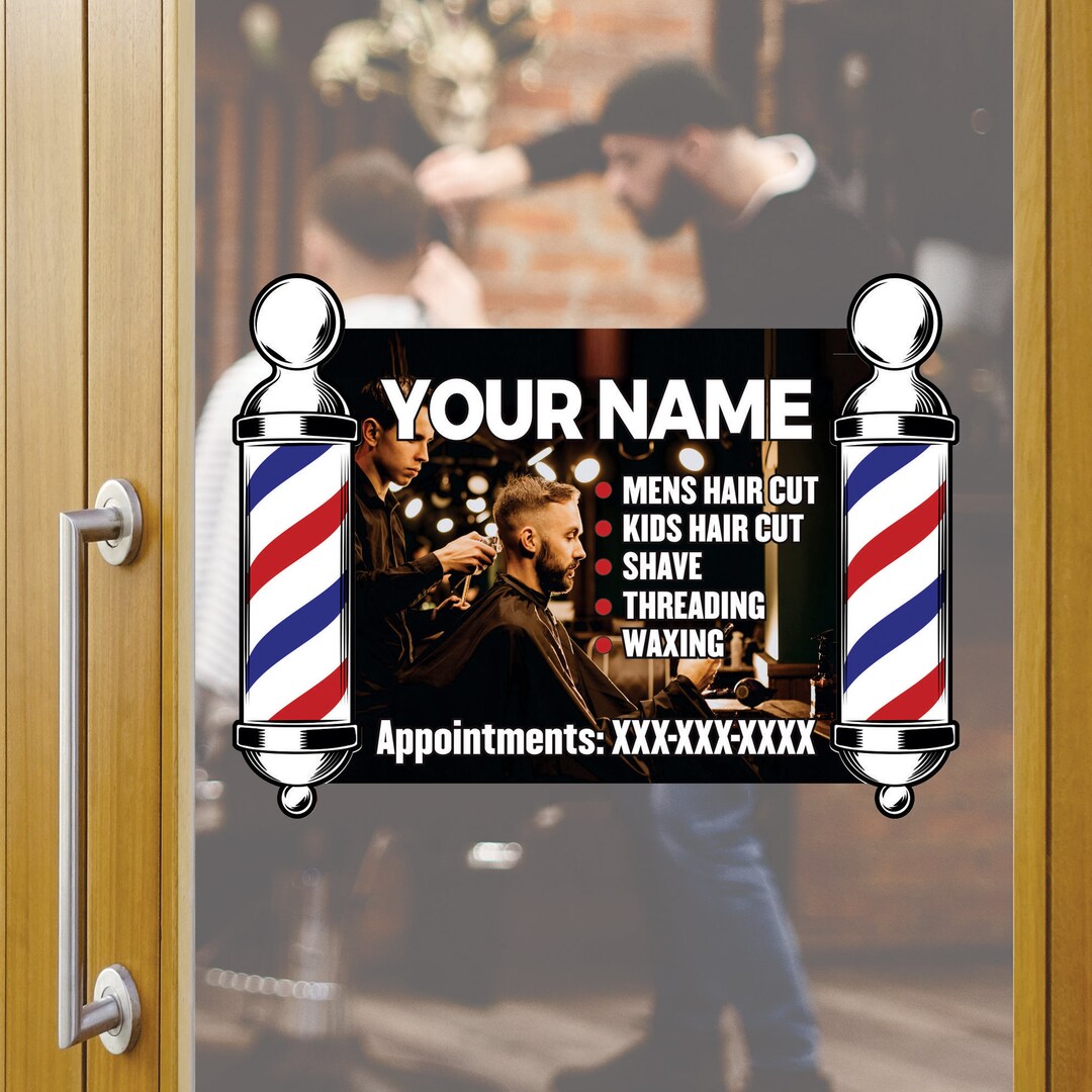 Custom Barber Shop Static Window Cling Vinyl Sticker Personalized Decal ...