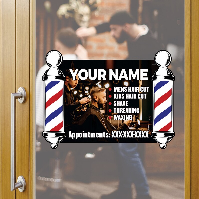 Custom Barber Shop Static Window Cling Vinyl Sticker - Etsy