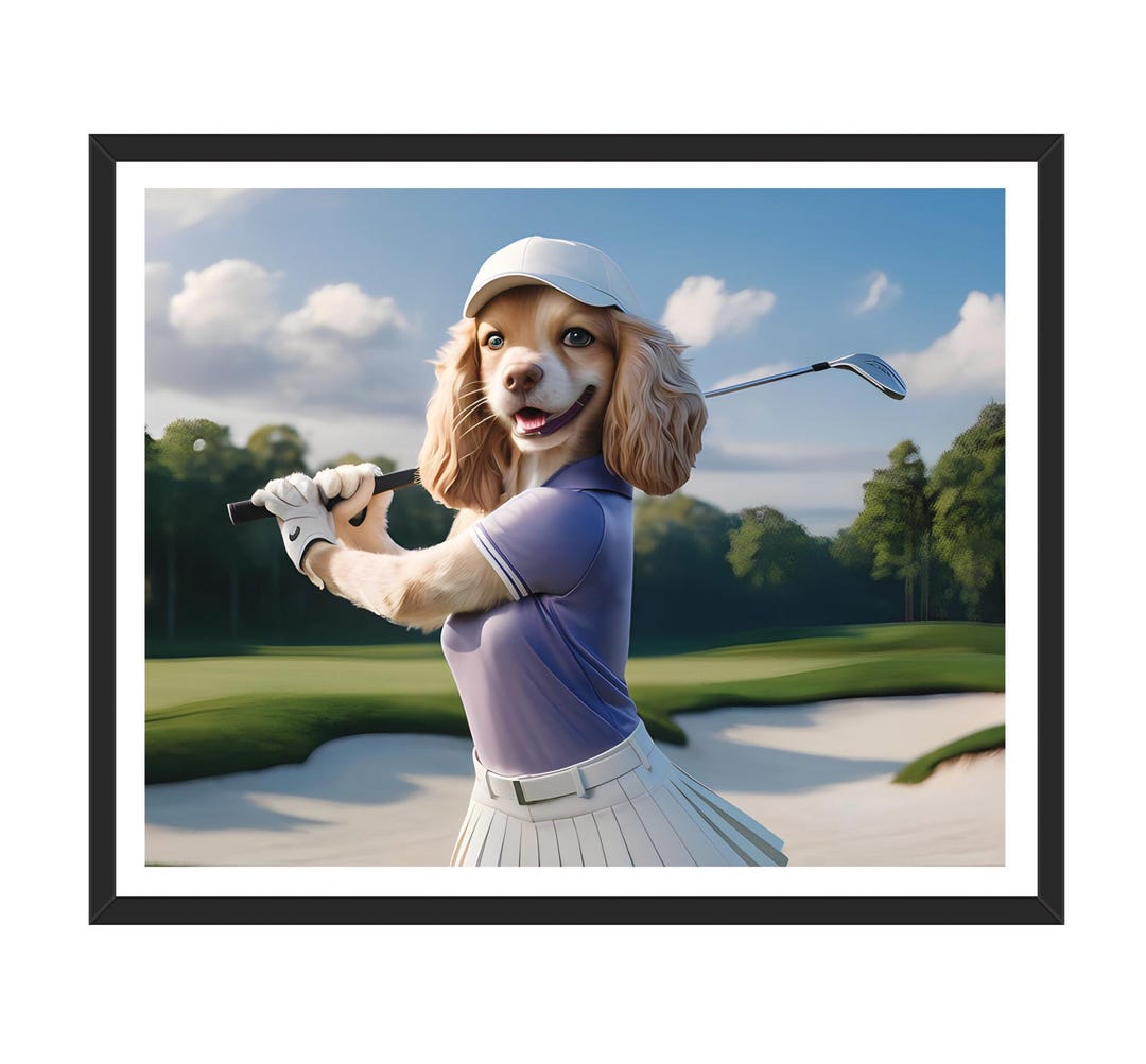 Personalized Golfer Dog Portrait, Custom Pet Wall Art, Funny Golf Gifts ...