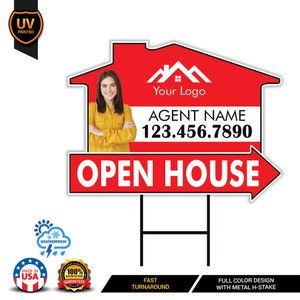 10 Pack Custom Open House Arrow Yard Sign 18" X 24", 2 Sided Add Your ...