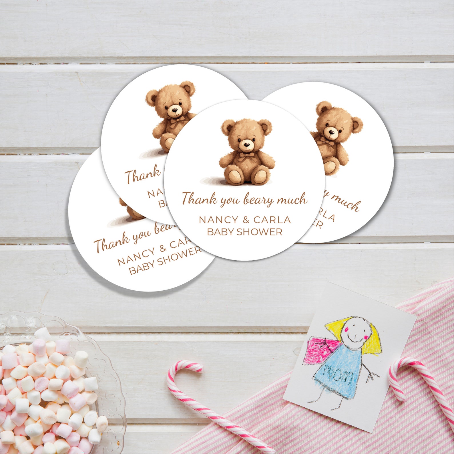 Personalized Thank You Beary Much Stickers, Custom Teddy Bear Stickers ...