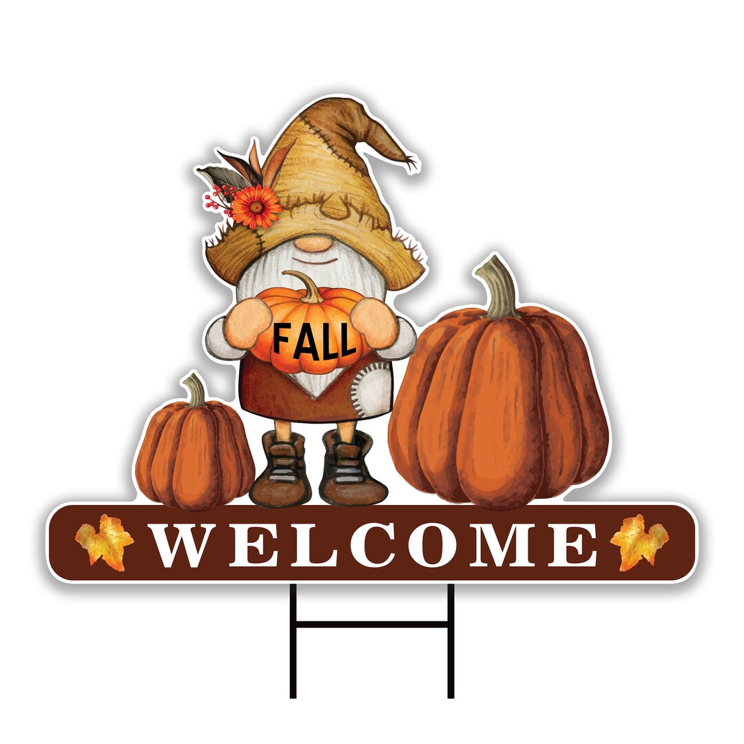 Happy Fall Yard Sign, Harvest Fall Autumn Decor, Pumpkins Gnomes Maple ...