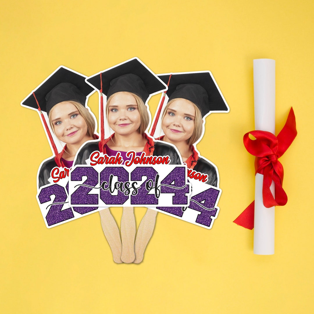 Custom Face Fans With Wooden Handle, Graduation Head, Grad Face Fans ...