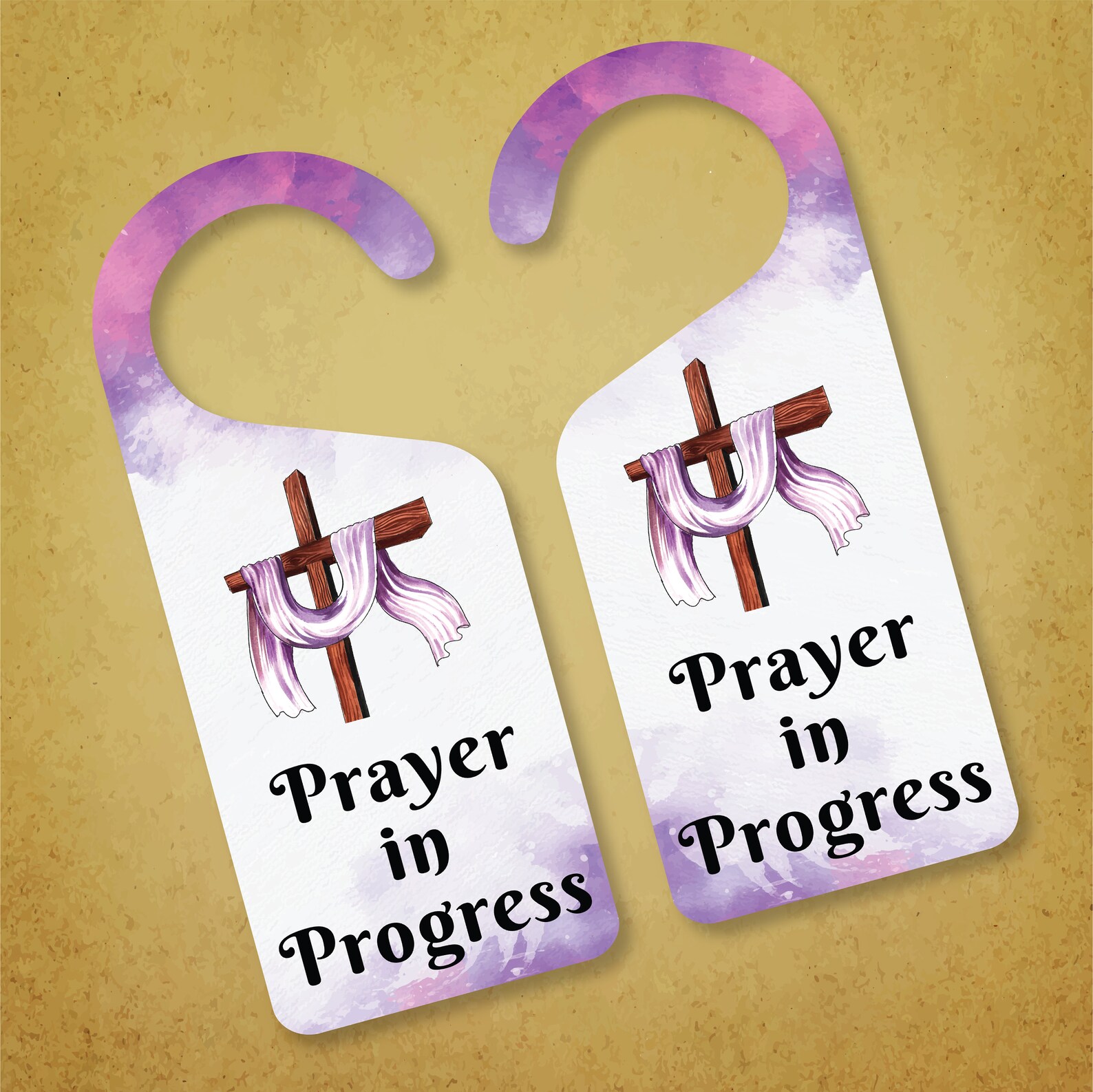 Prayer in Progress Religious Cross Door Hanger, Doorknob Sign, PVC Door ...