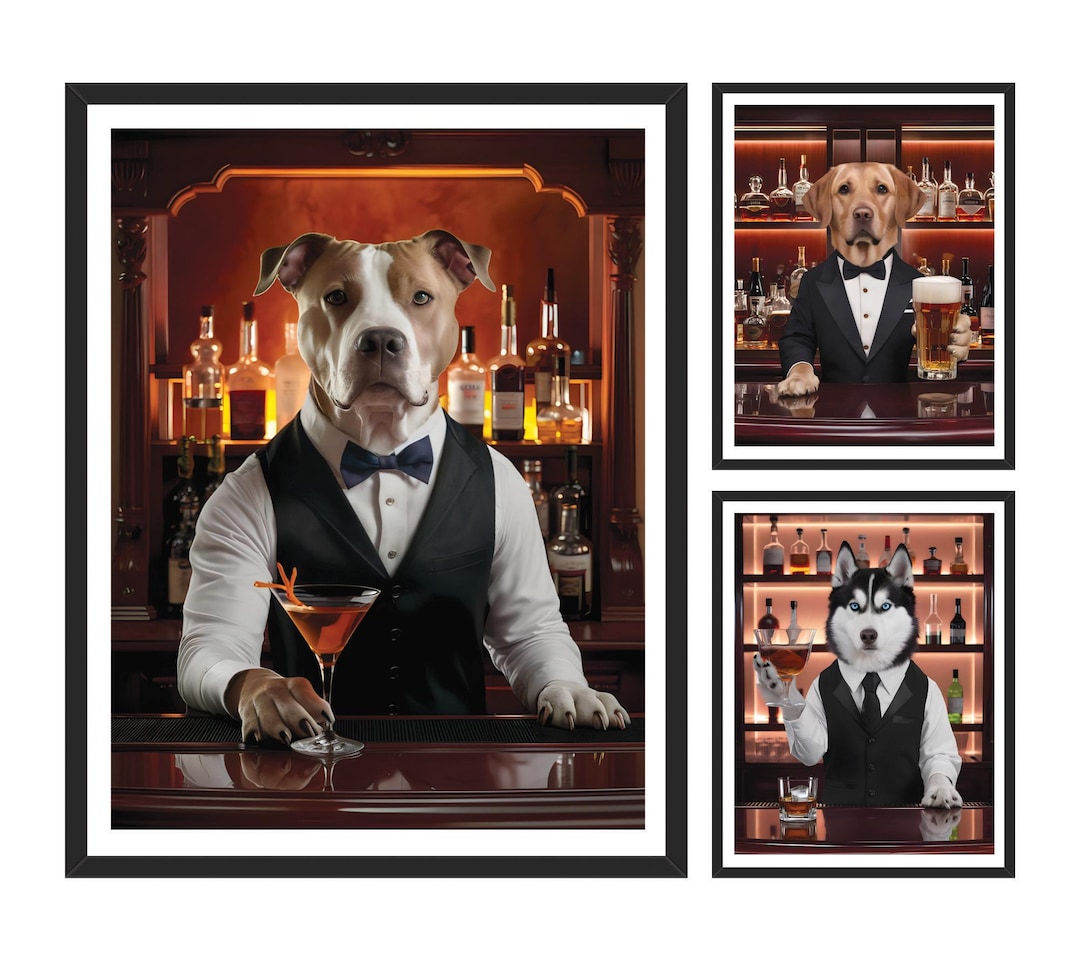 Personalized Pet Portrait Painting, Bartender Dog Artwork From Photo ...