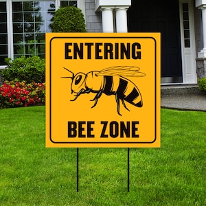 Pack of 3 Entering Bee Zone Yard Sign - Coroplast Honeybee Warning Sign ...