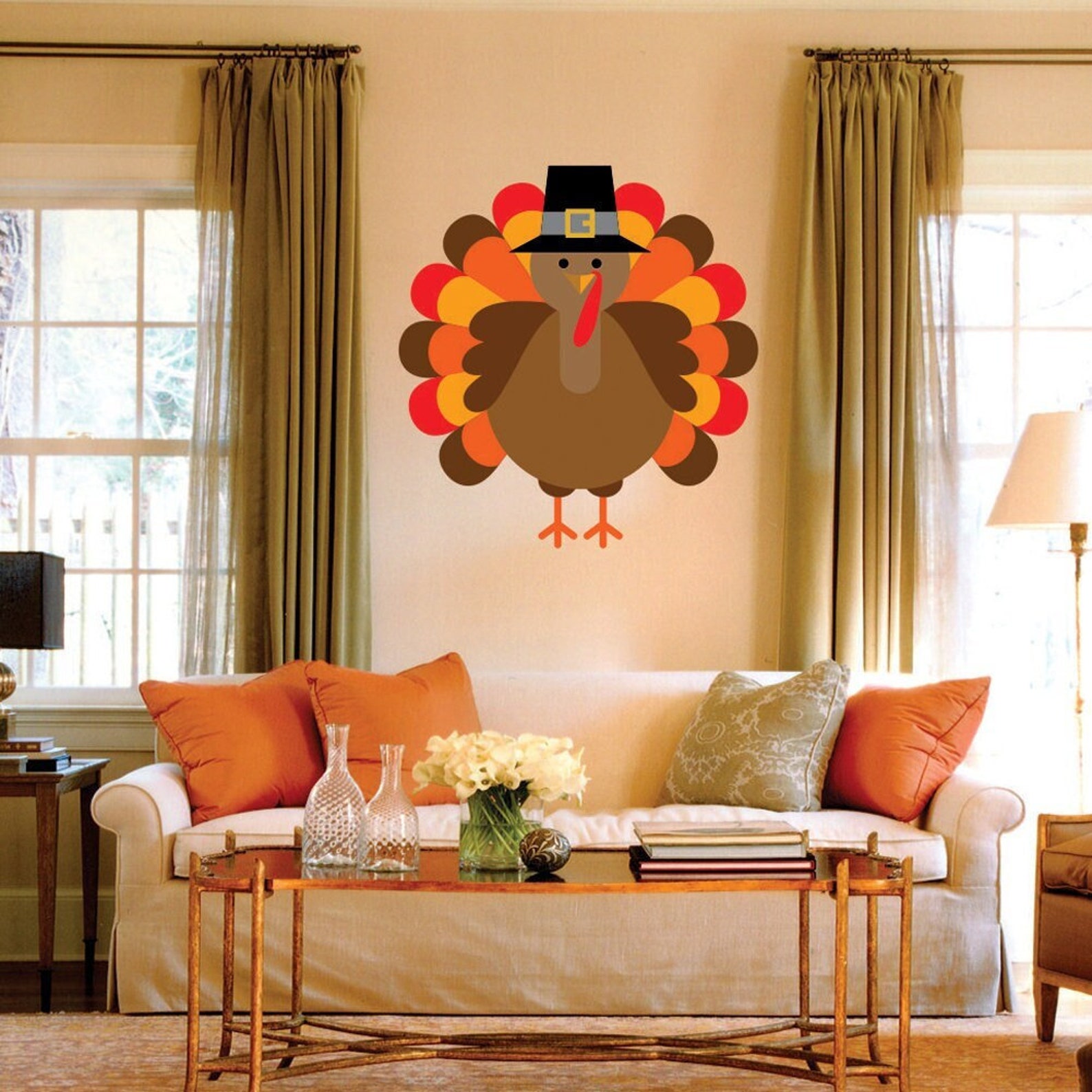 Turkey Thanksgiving Wall Decal Happy Thanksgiving Wall - Etsy