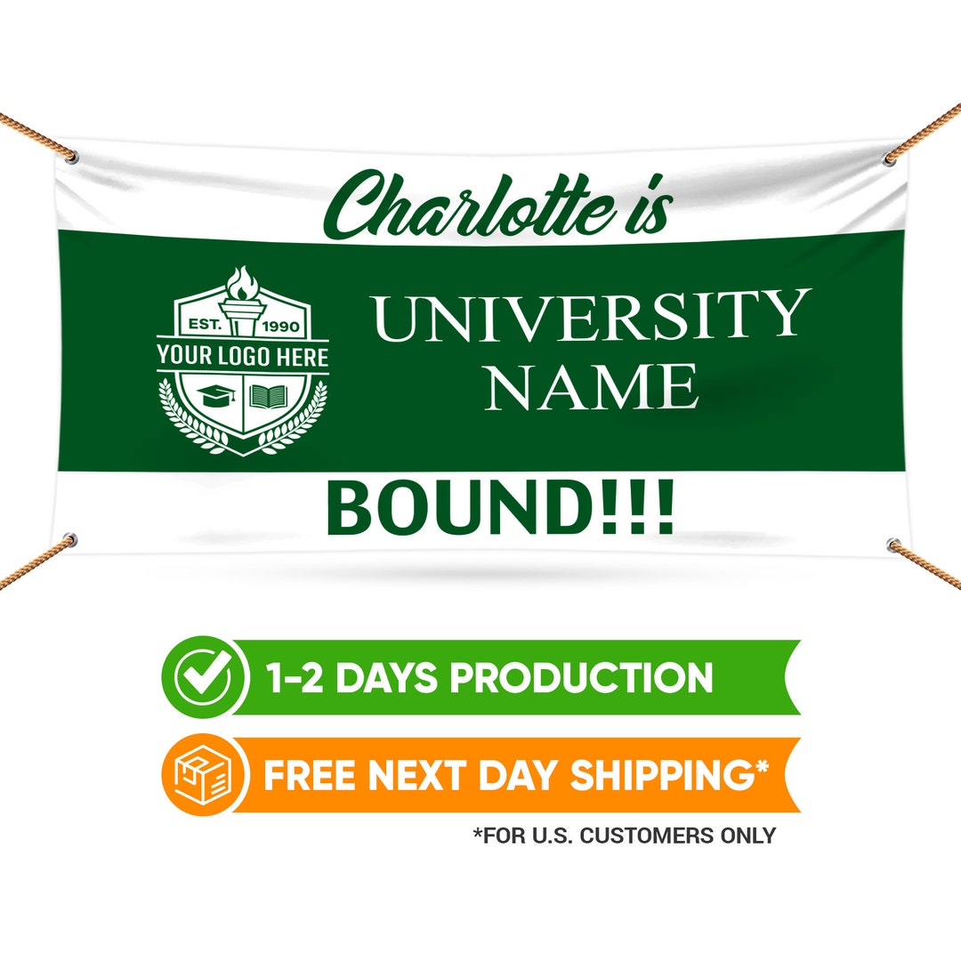 Personalized College Bound Banner Sign - 13 Oz College Logo Sign ...