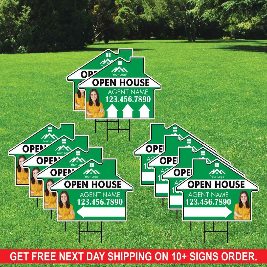 10 Pack Custom Open House Arrow Yard Sign 18" X 24", 2 Sided Add Your ...