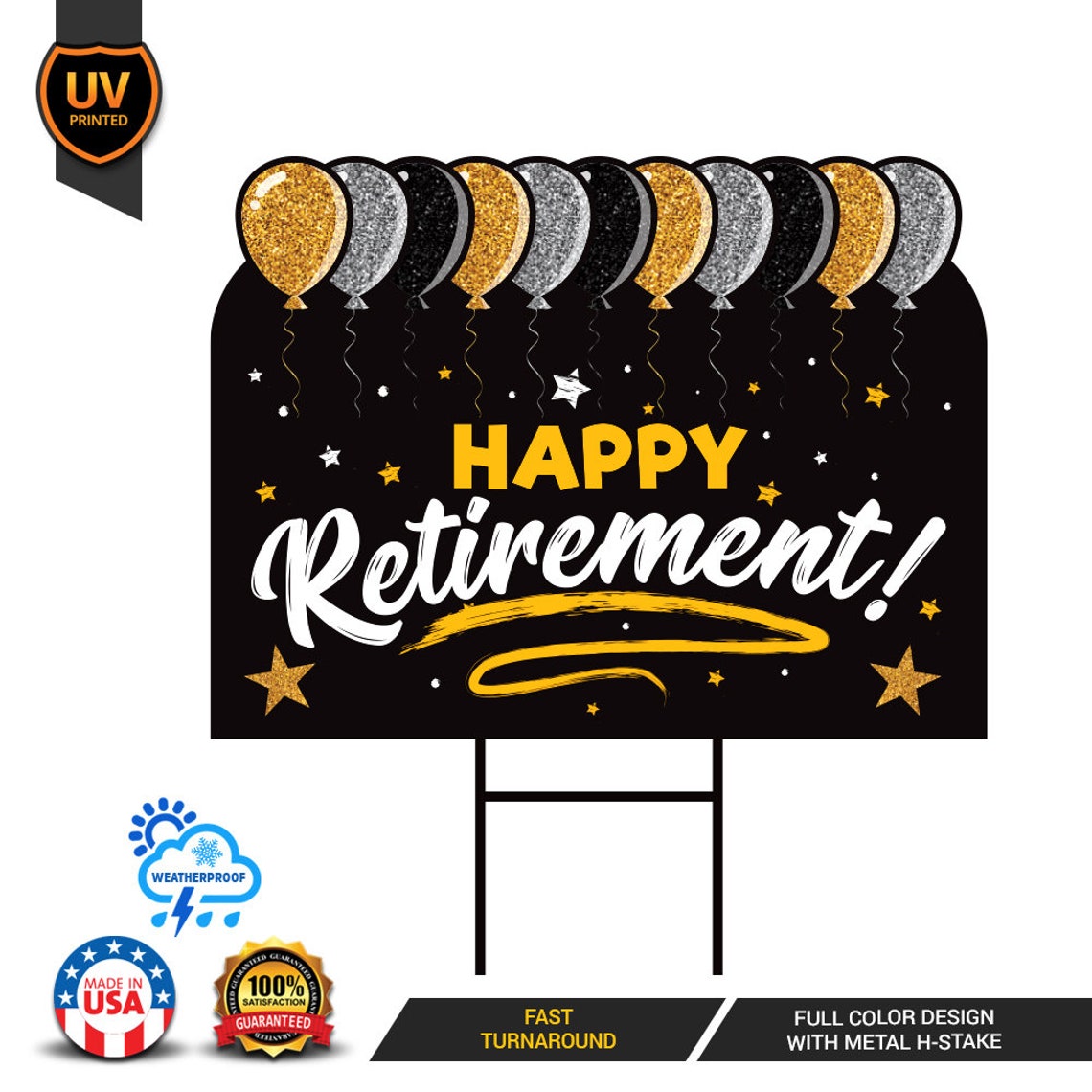 Happy Retirement Yard Sign Coroplast Black Gold Happy - Etsy