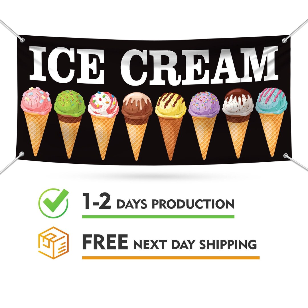 Ice Cream Banner Sign - 13 Oz Heavy Duty Waterproof Ice Cream Vinyl ...