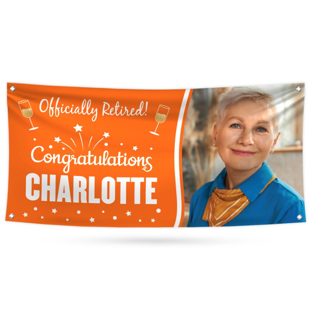 Retirement Personalized Banner Sign With Photo 13 Oz - Etsy