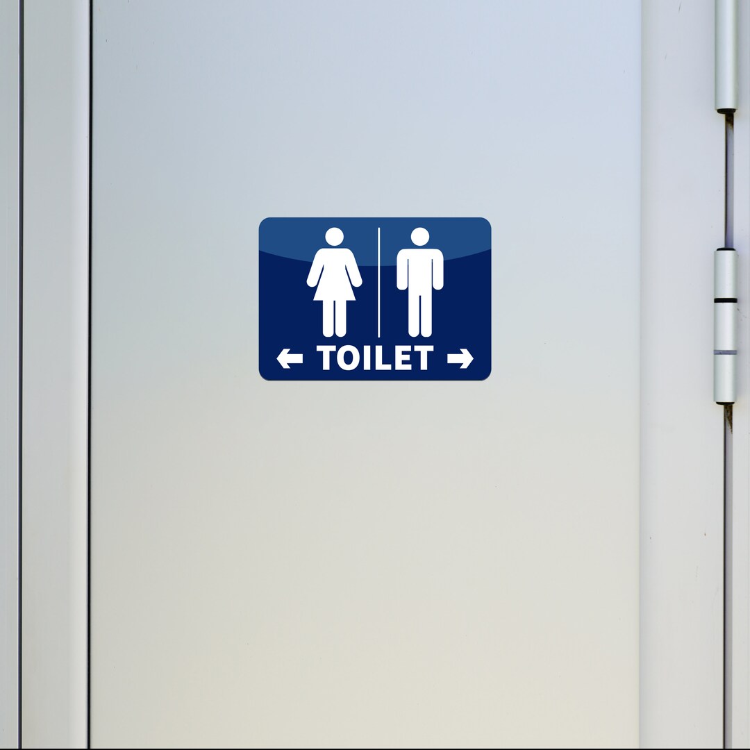 Toilet Sign With Arrow for Door or Wall, Easy to Mount Plastic Sign ...