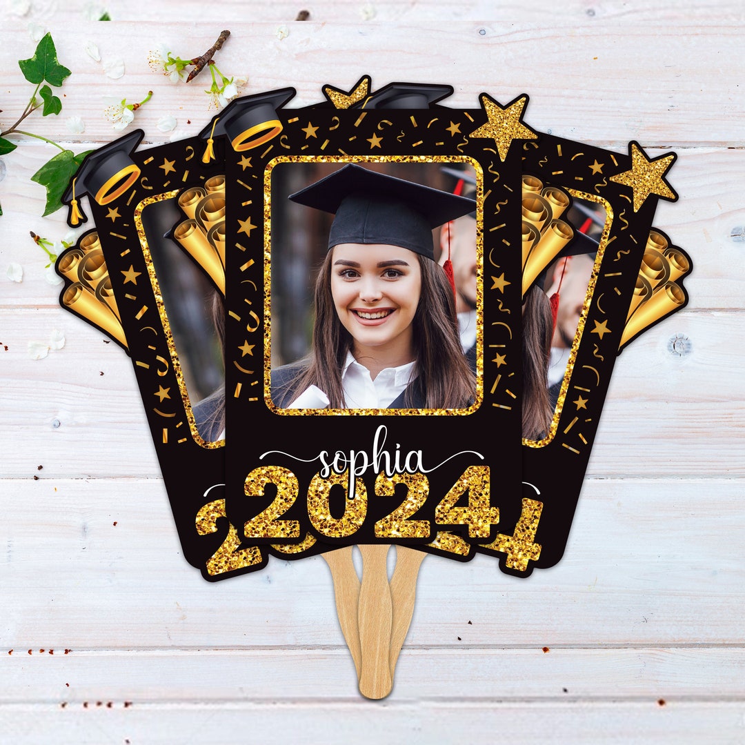 Custom Face Fans With Wooden Handle, Graduation Head, Grad Face Fans ...