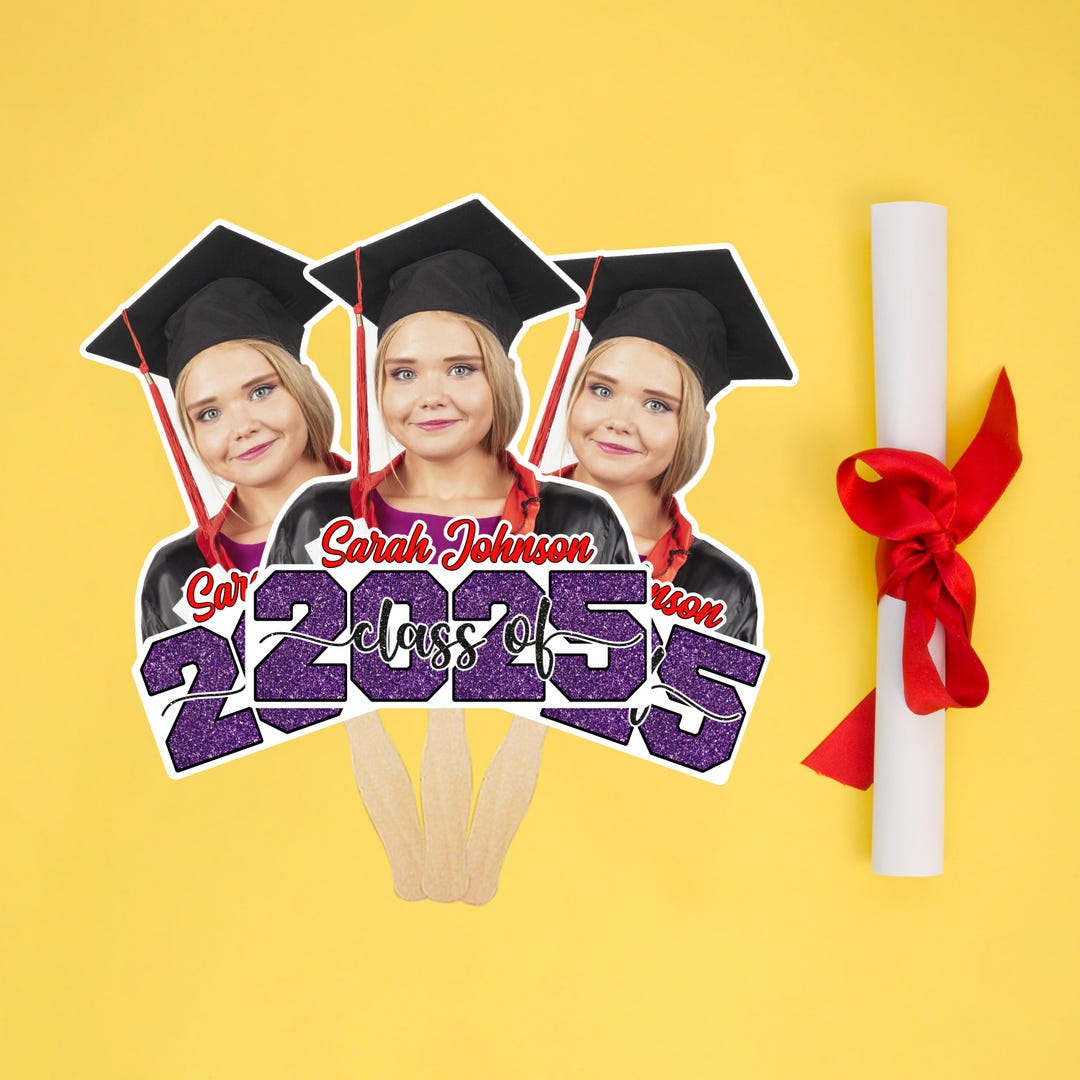 Custom Face Fans With Wooden Handle, Graduation Head, Grad Face Fans ...