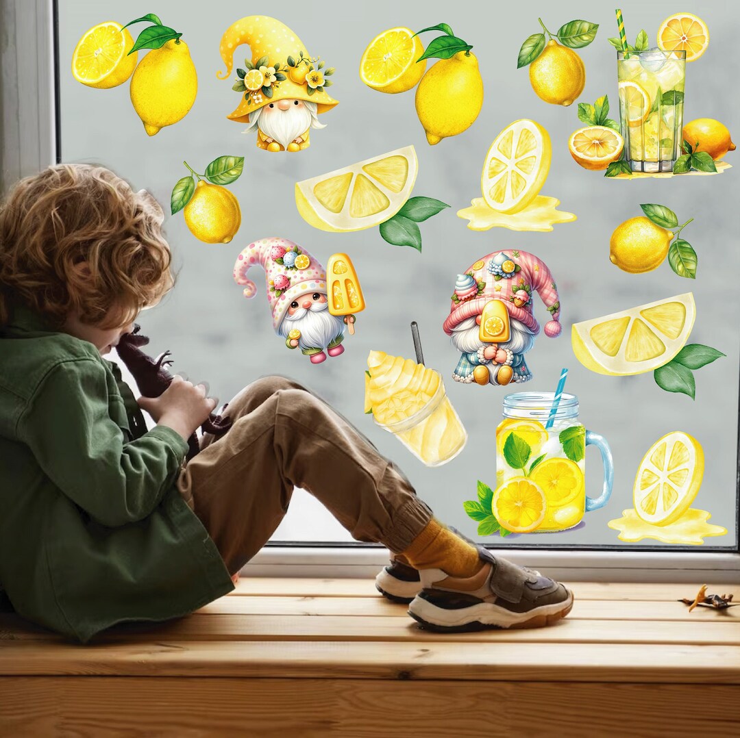 Summer Decorations Window Cling Vinyl Stickers, Lemon Gnomes Summer ...
