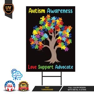 Autism Awareness Yard Sign - Coroplast Love Needs No Words, Puzzle ...
