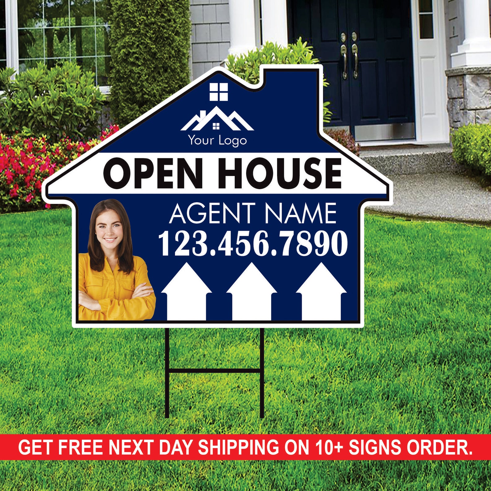 10 Pack Custom Open House Arrow Yard Sign 18" X 24", 2 Sided Add Your ...