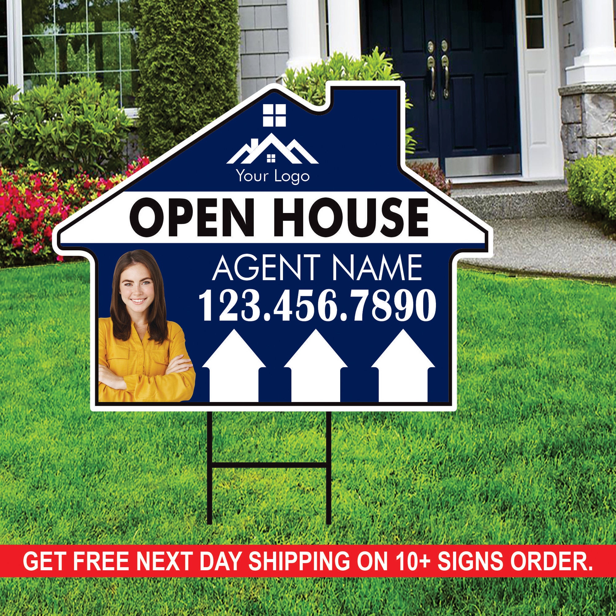 10 Pack Custom Open House Arrow Yard Sign 18" X 24", 2 Sided Add Your ...