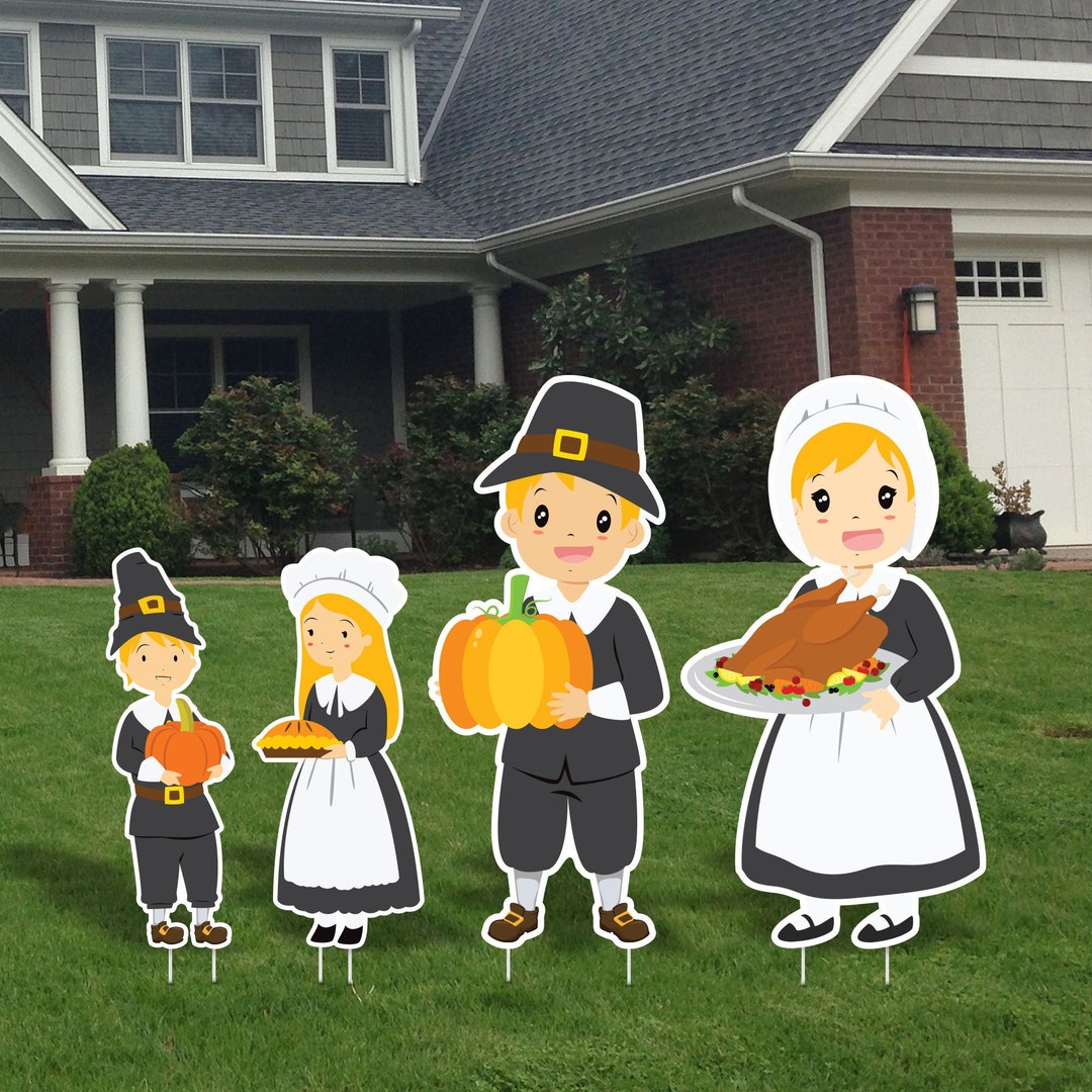 Happy Thanksgiving Pilgrims Characters Yard Sign Cutouts, Pilgrim ...