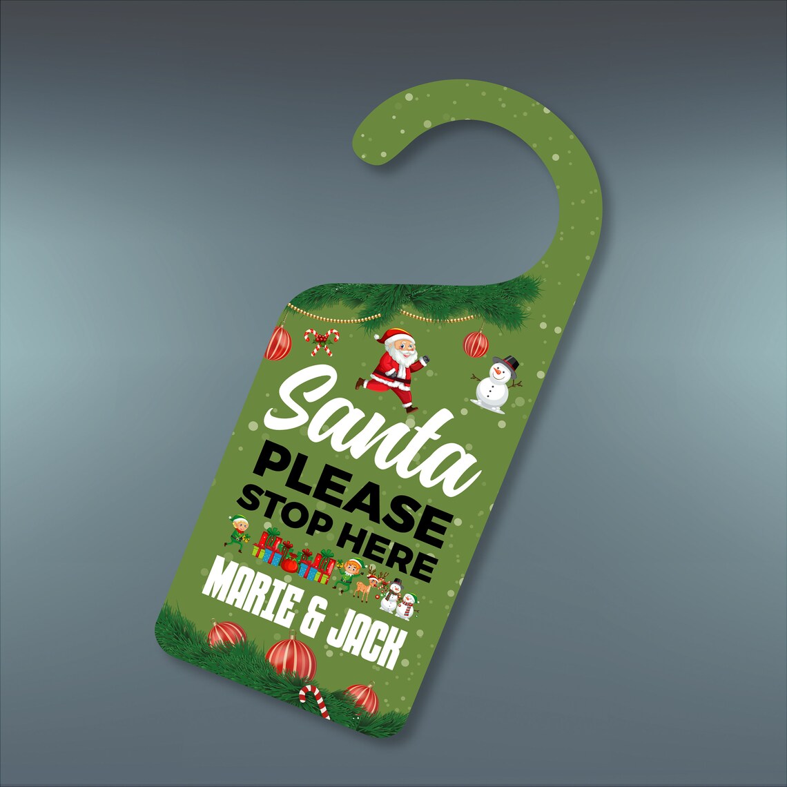 Santa Please Stop Here Personalized Door Hanger, Santa Doorknob Sign ...