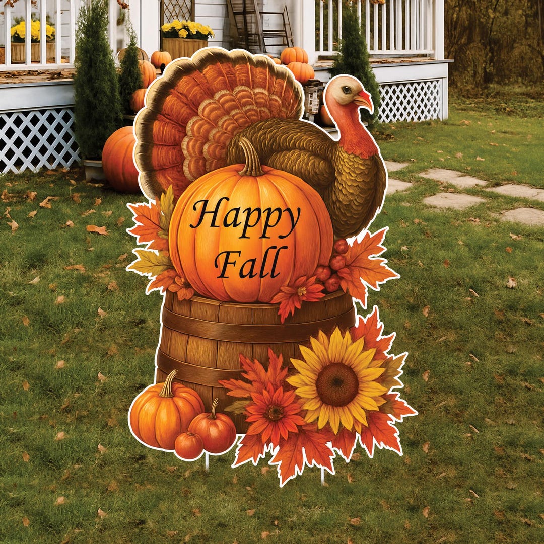 Thanksgiving Turkey Yard Sign, Fall Outdoor Garden Stakes, Happy ...