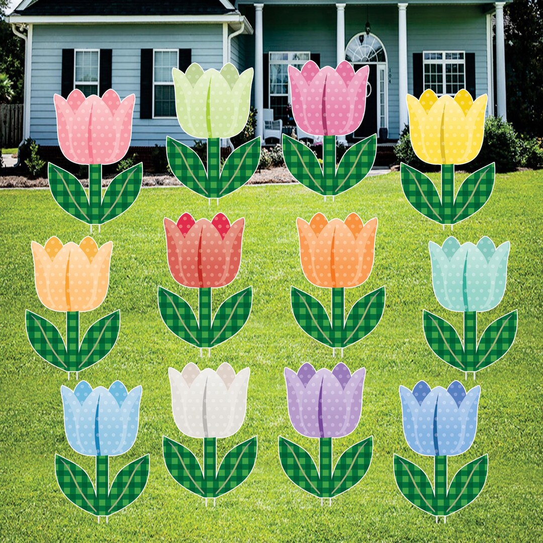 Easter Tulip Yard Sign Cutouts, Spring Flower Lawn Decorations, Outdoor ...