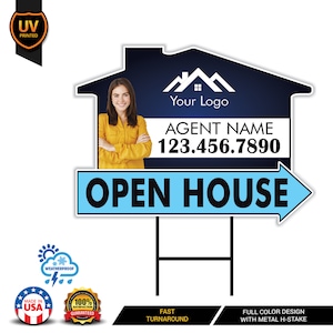 10 Pack Custom Open House Arrow Yard Sign 18" X 24", 2 Sided Add Your ...