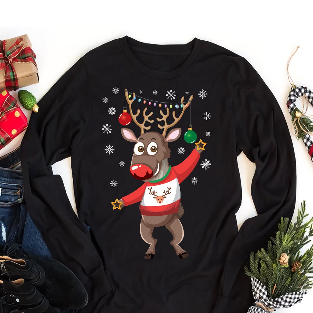 Christmas Reindeer Long Sleeve T-shirt, Christmas Family Unisex Long ...