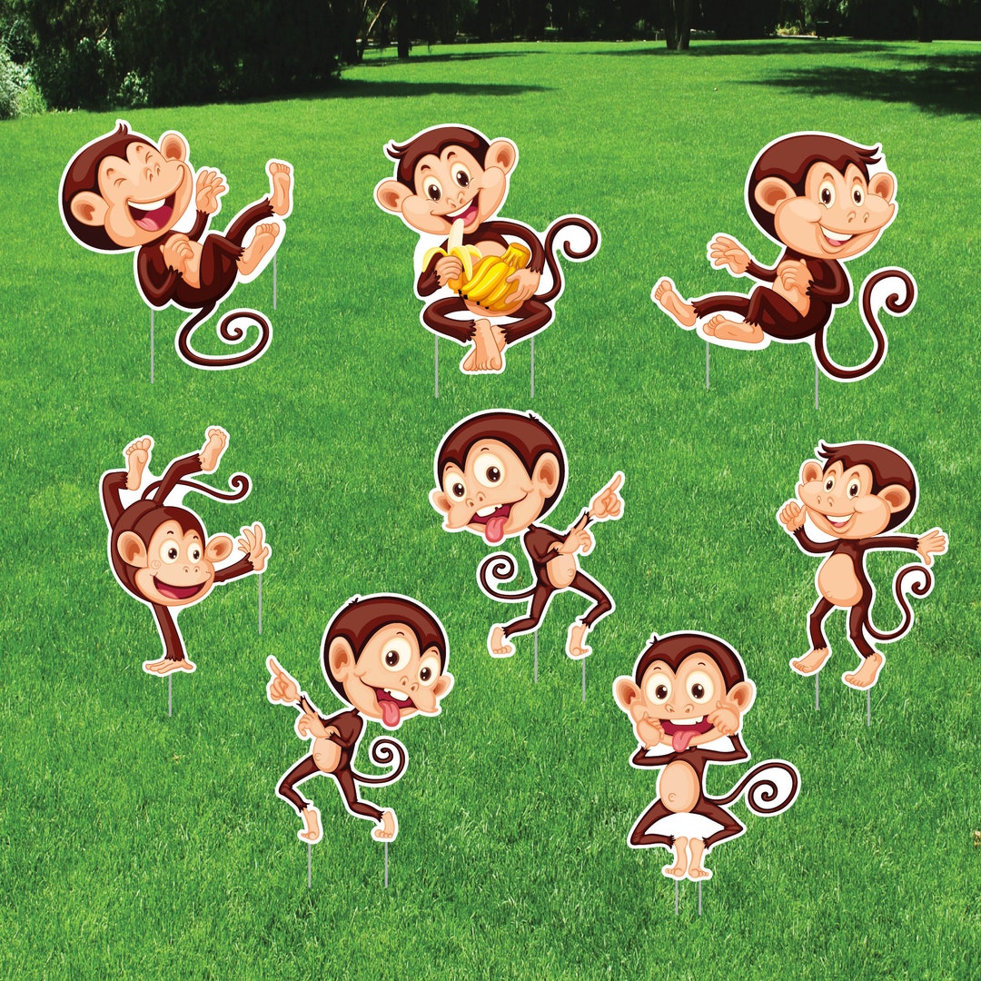 Monkey Party Yard Sign Cutouts, Jungle Themed Animal Birthday Party ...
