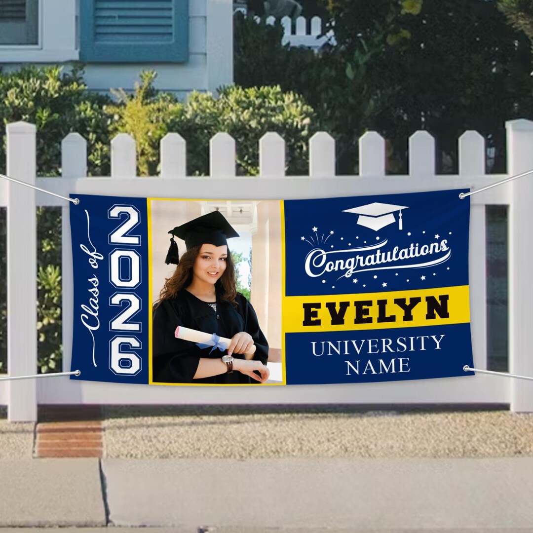 Graduation 2026 Personalized Banner Sign With Photo - 13 Oz Heavy Duty ...