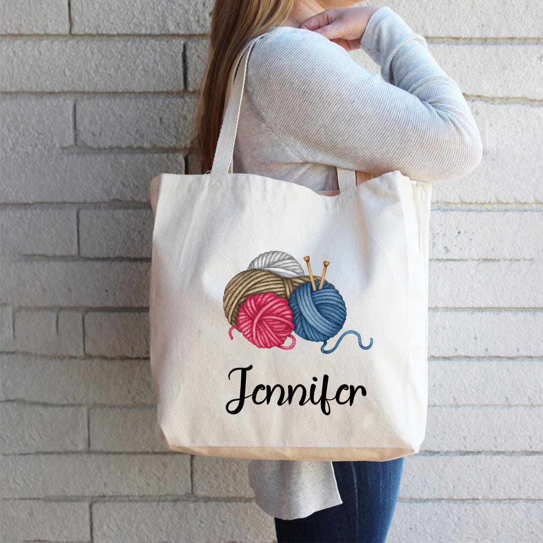 Custom Knitting Tote Bag, Personalized Crochet Gift for Mom, Yarn Tote ...