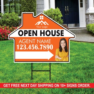 10 Pack Custom Open House Arrow Yard Sign 18" X 24", 2 Sided Add Your ...