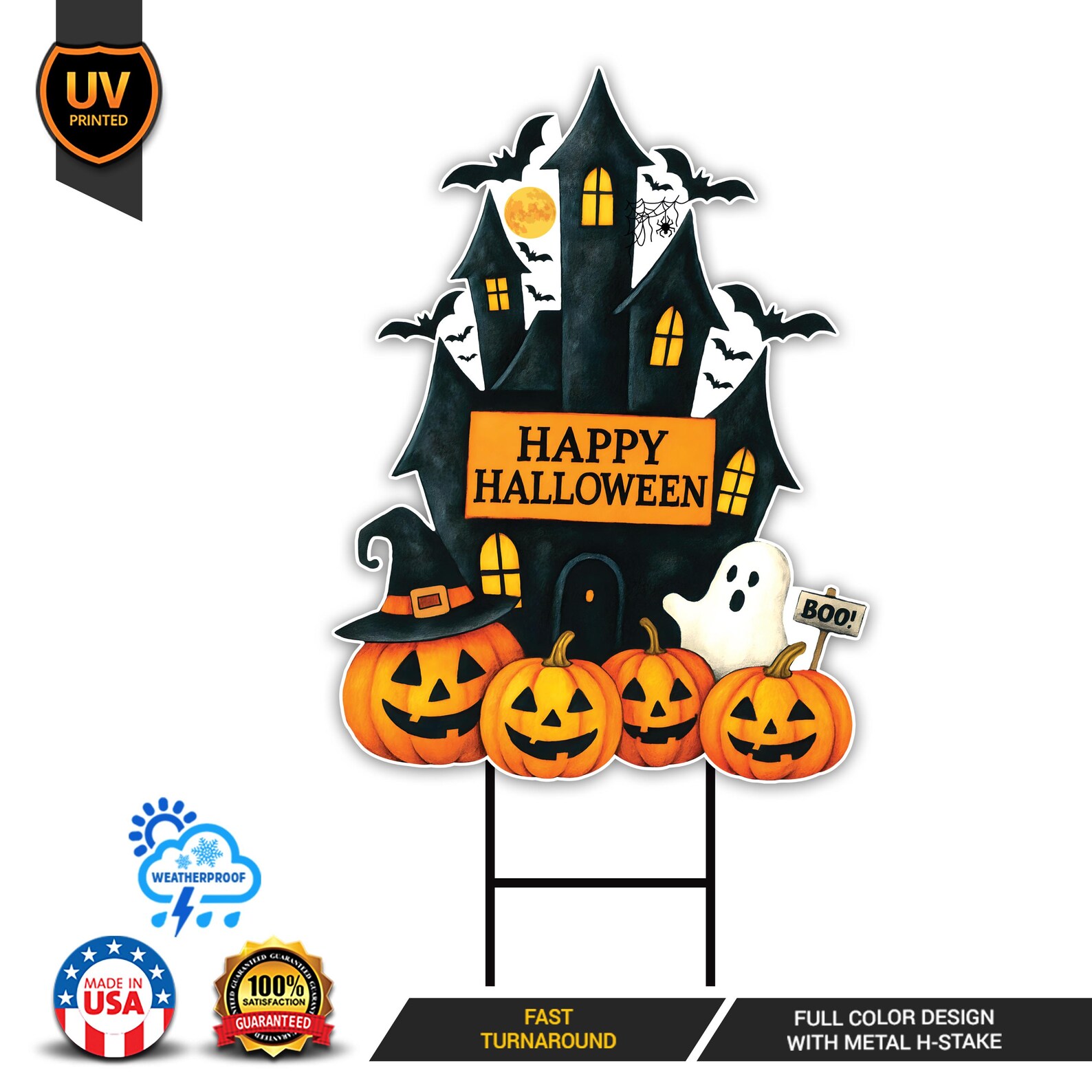 Haunted House Halloween Yard Sign, Pumpkin Ghost Bat Lawn Decoration ...